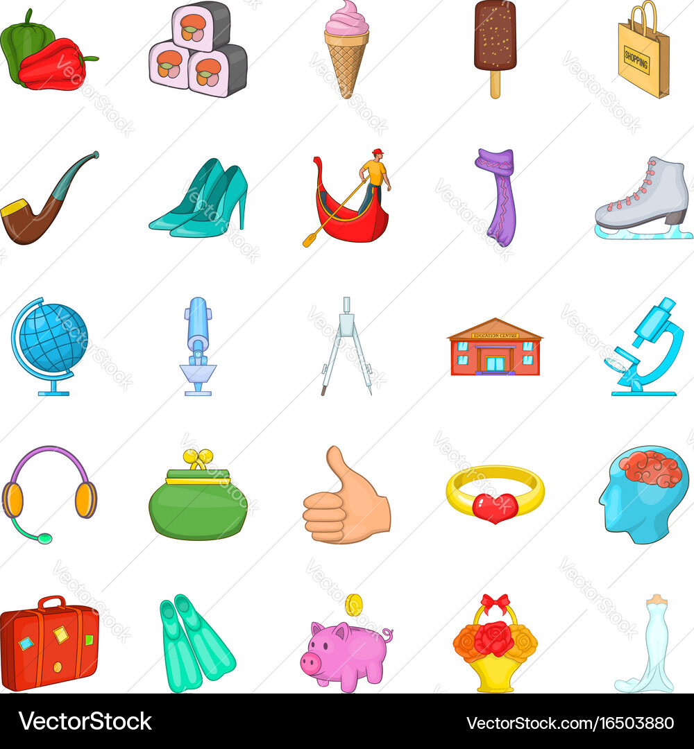 Weekend rest icons set cartoon style Royalty Free Vector