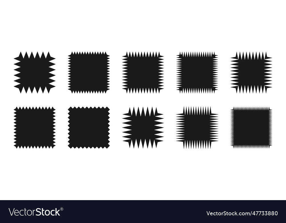 Zig zag edge square shape set jagged elements Vector Image