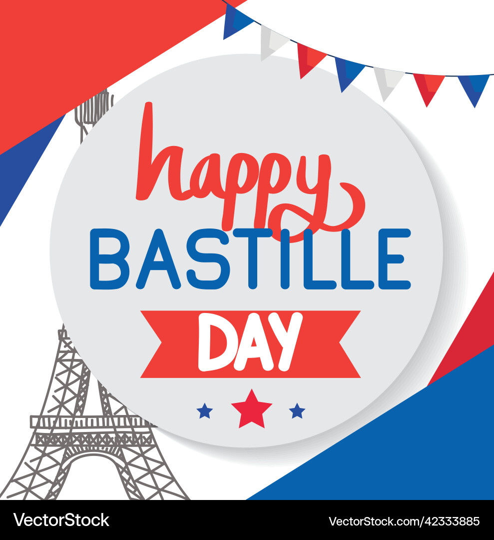 Bastille day lettering postcard Royalty Free Vector Image