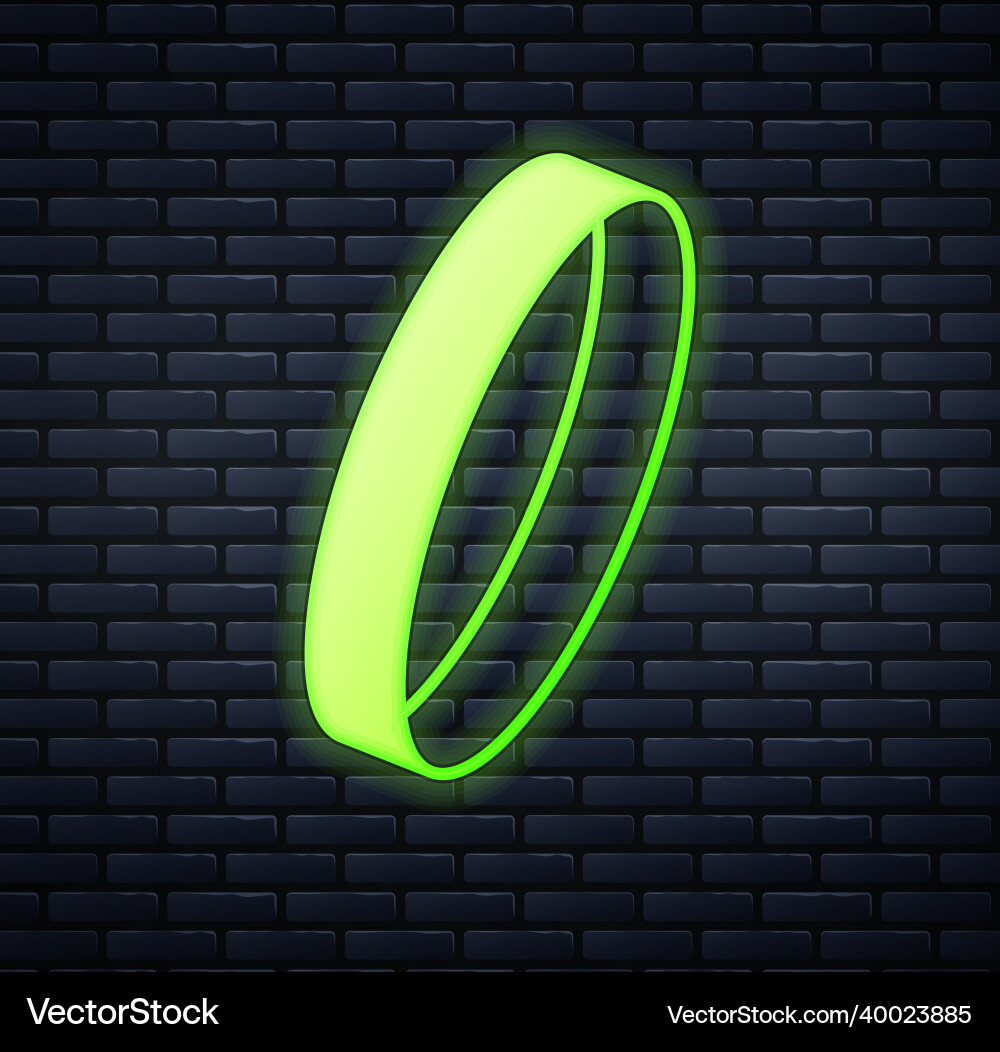 Glowing neon wedding ring icon isolated on brick Vector Image