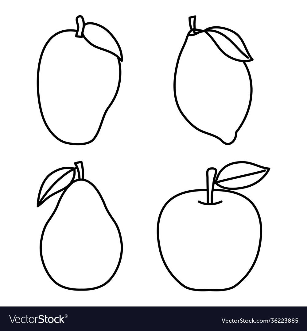 Icon set healthy fruits line style Royalty Free Vector Image