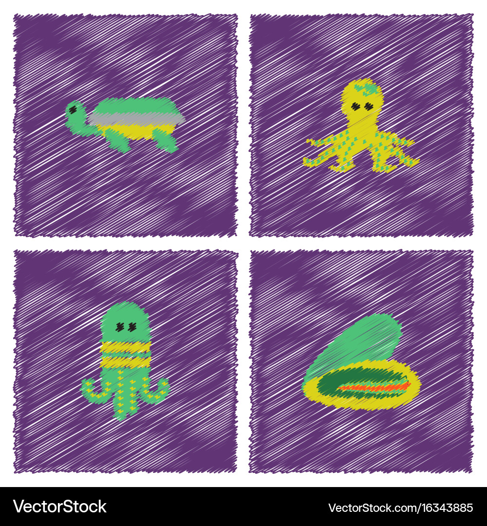 Seabed stock collection in hatching style Vector Image