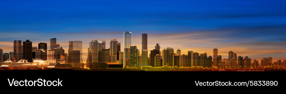 Abstract blue sunrise background with panorama Vector Image