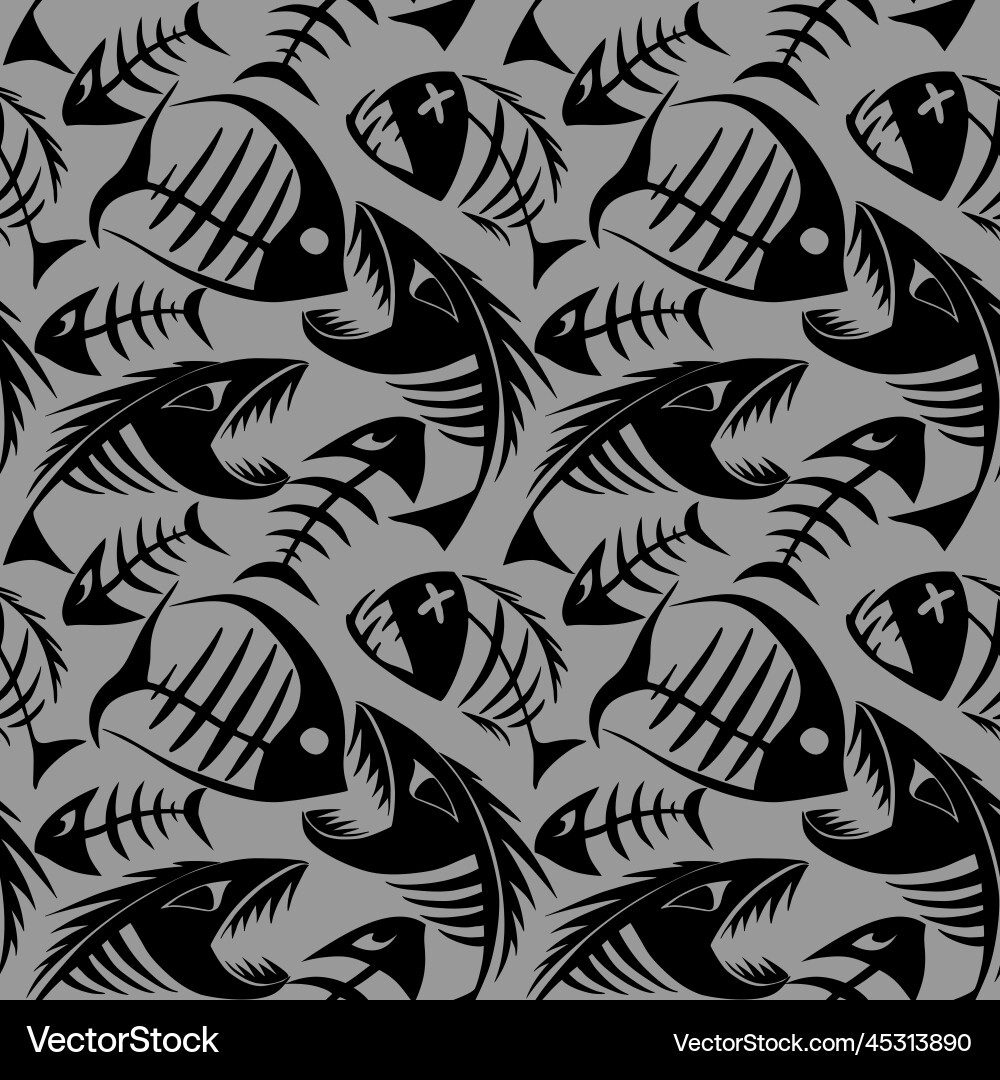 Bright seamless pattern of black graphic fish Vector Image
