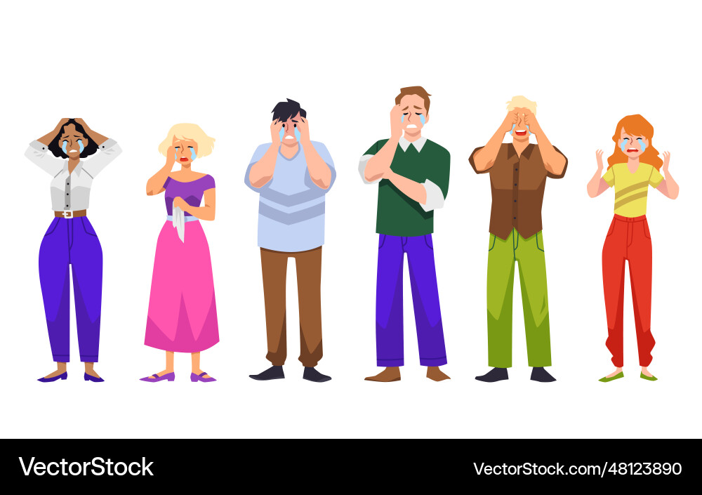 Crying people shed tears flat cartoon Royalty Free Vector