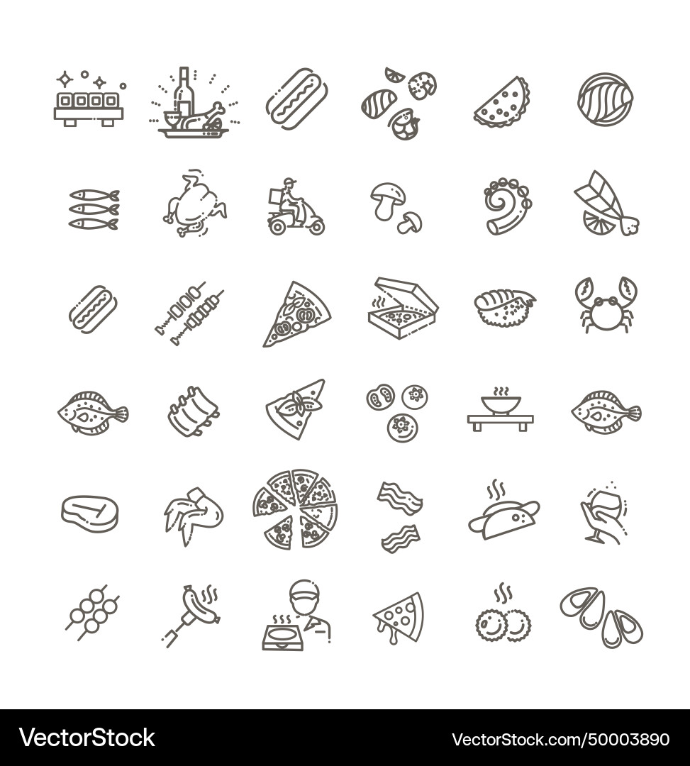Fast food outline icons set Royalty Free Vector Image