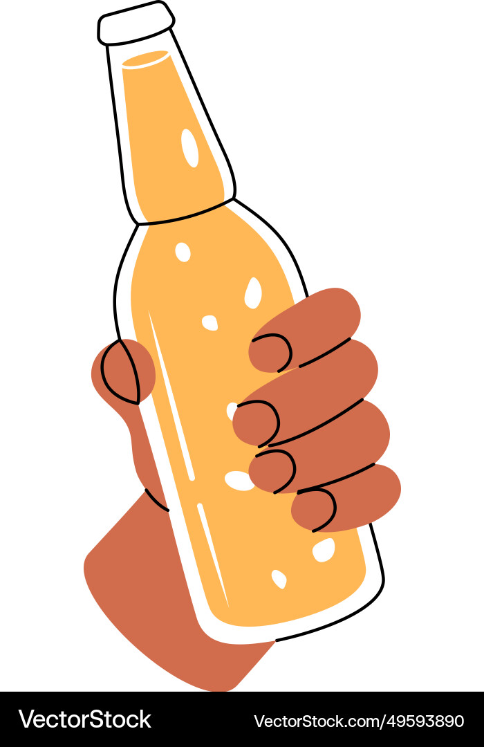 Hand holding a beer bottle pub product Royalty Free Vector