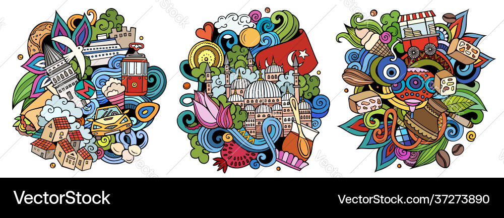 Istanbul cartoon doodle designs set Royalty Free Vector