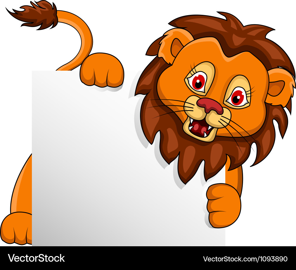 Lion cartoon with blank sign Royalty Free Vector Image