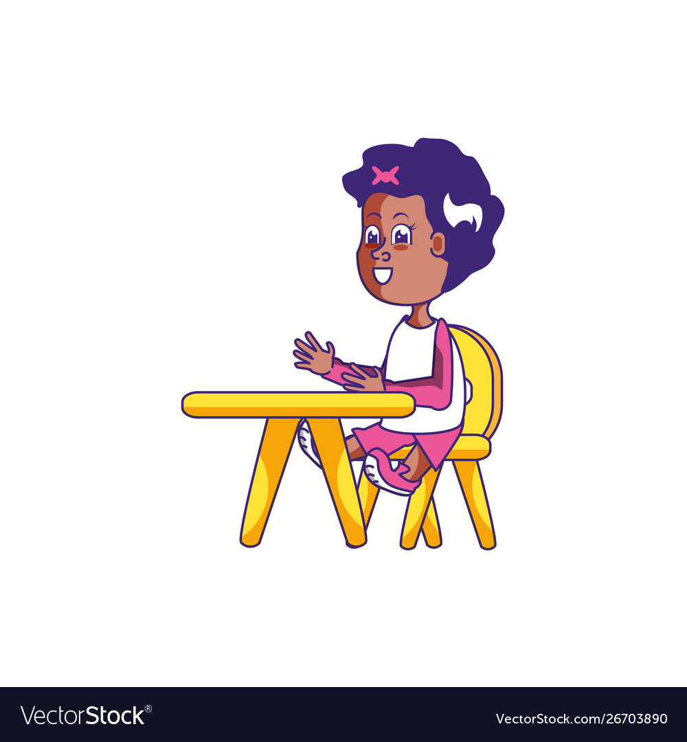 Little student girl sitting in school desk Vector Image