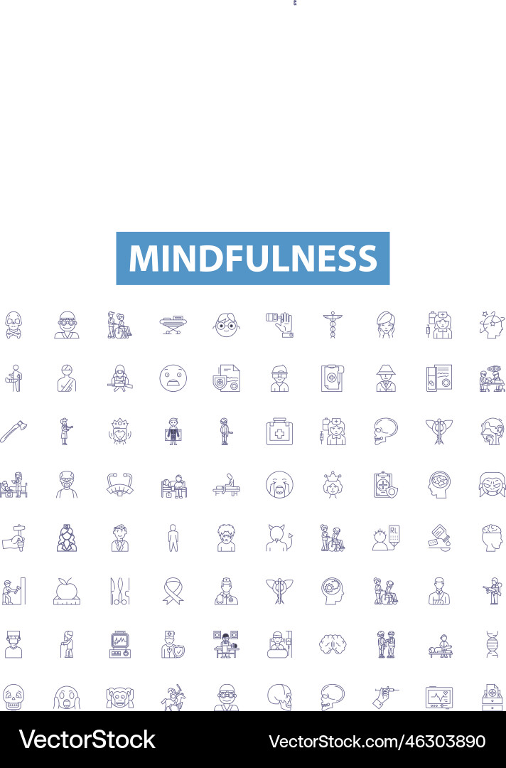 Mindfulness line icons signs set awareness Vector Image