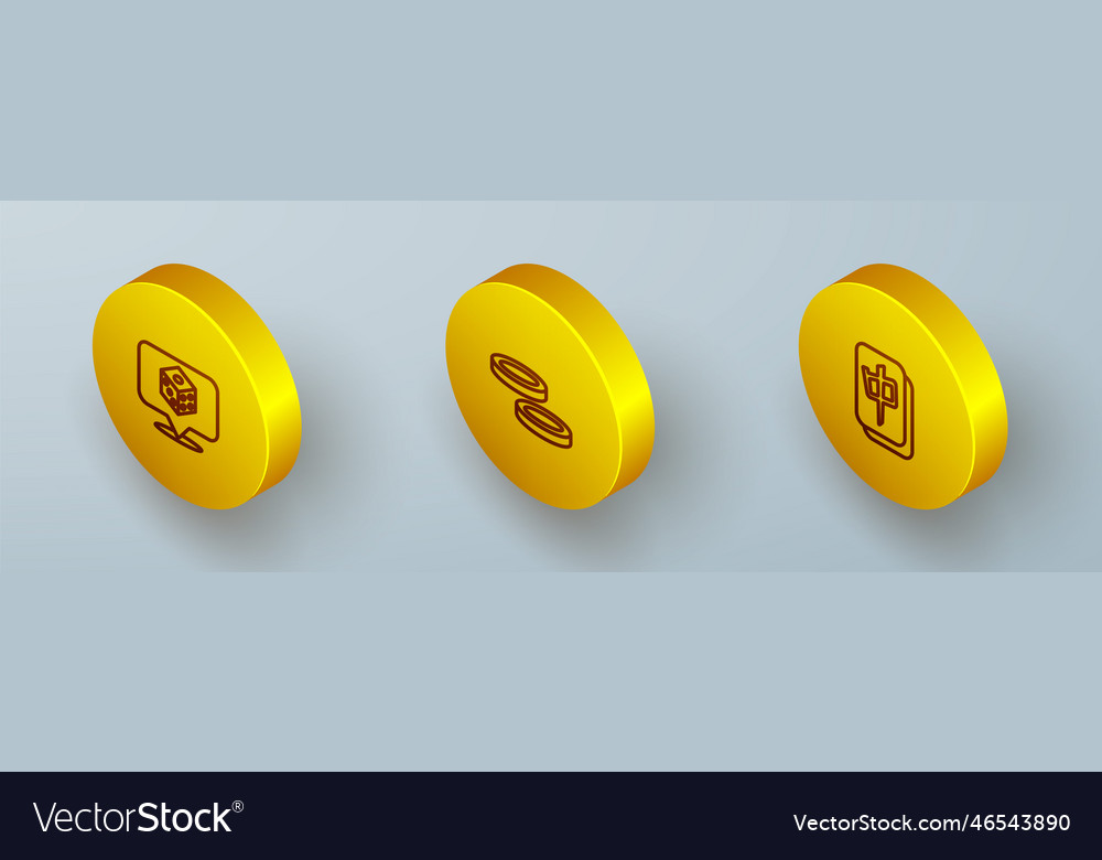Set Isometric Line Game Dice Checker Game Chips Vector Image