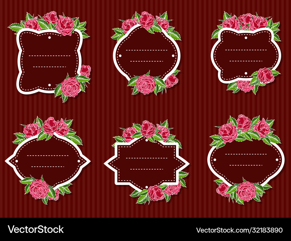 Set labels with hand drawn roses and leaves Vector Image