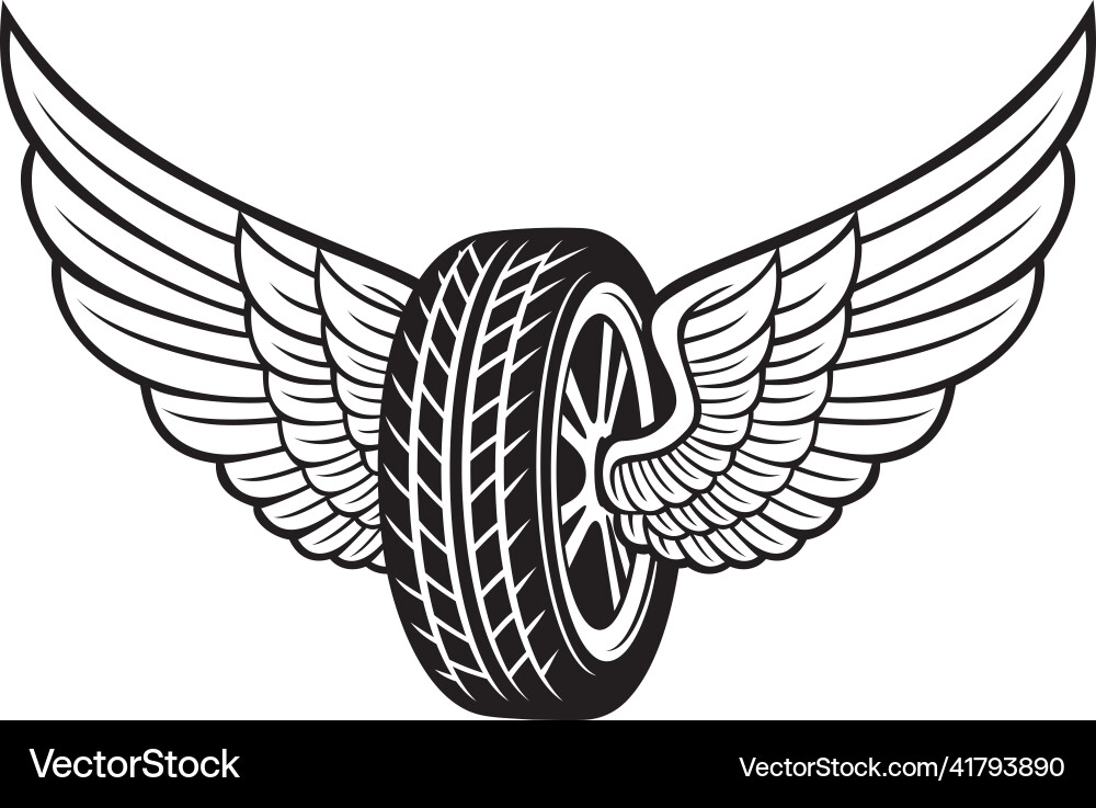 Wheel and wings black and white Royalty Free Vector Image