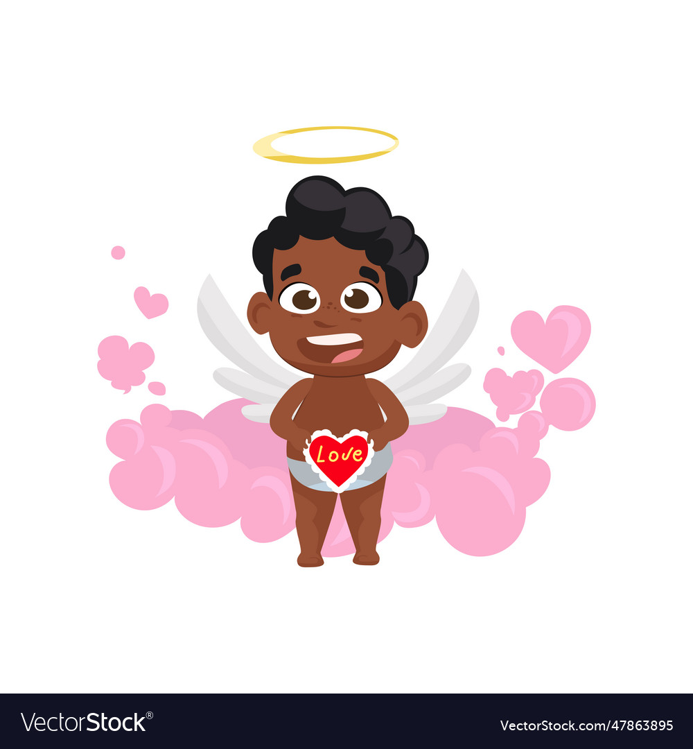 Afro cupid holding heart with inscription Vector Image
