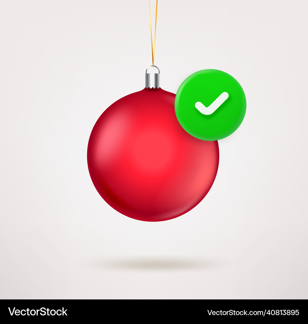 Classic red christmas bauble icon with checkmark Vector Image