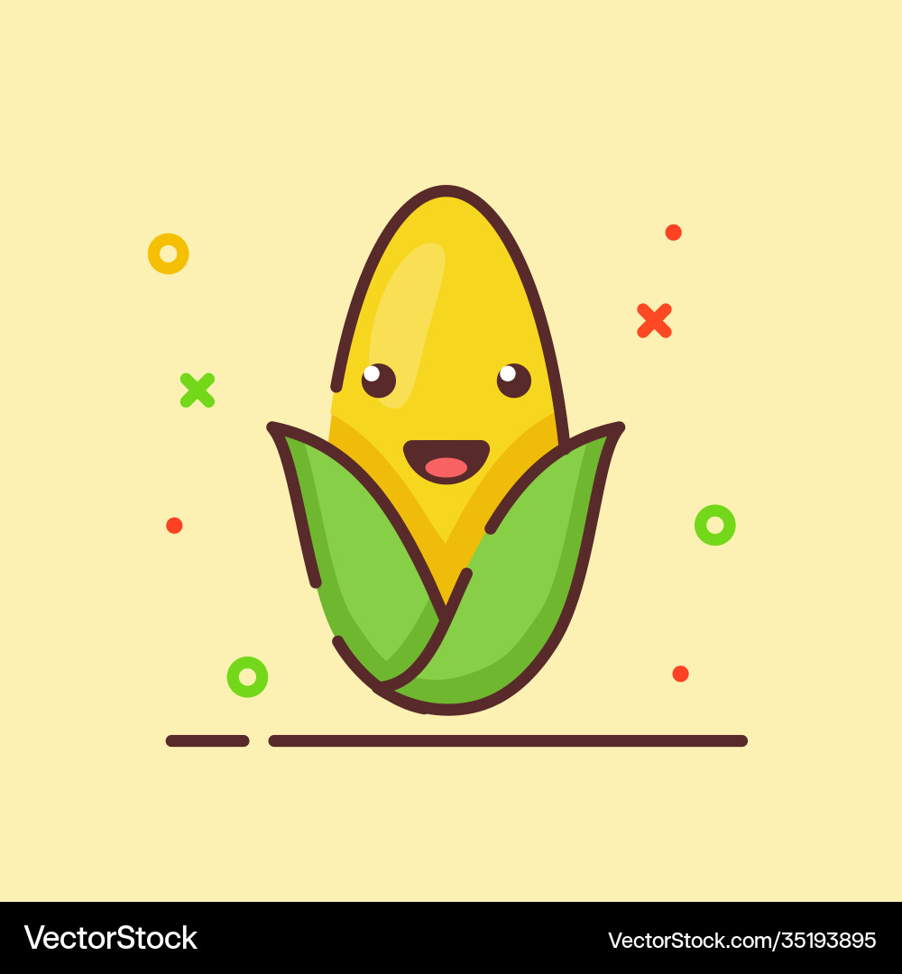 Corn cute mascot face emotion happy fruit Vector Image