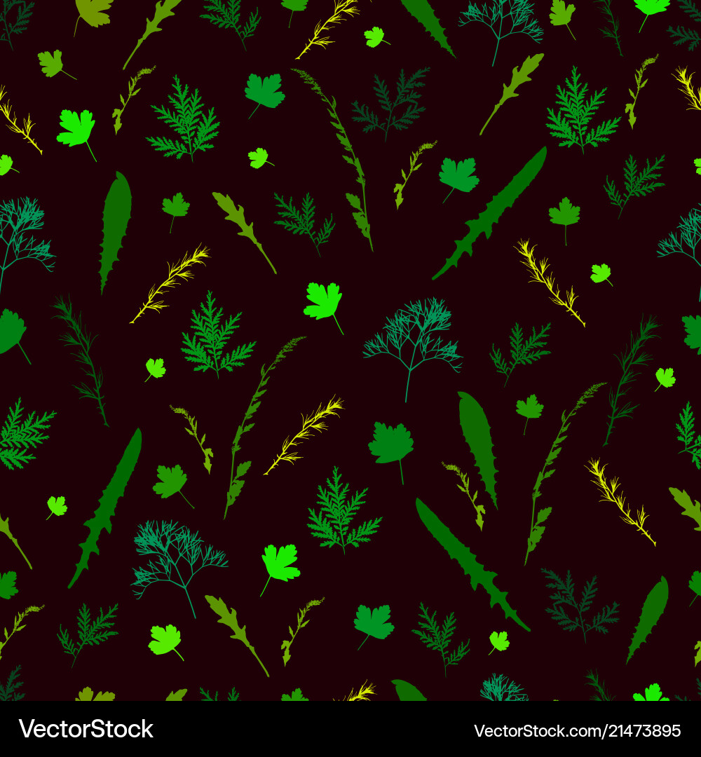 Field wild grass leaves and twigs seamless pattern