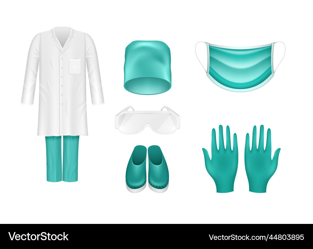 Medical worker uniform and accessories realistic Vector Image