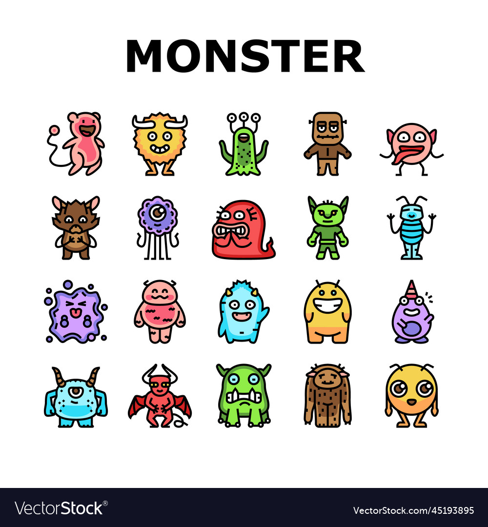 Monster Funny Cute Alien Icons Set Royalty Free Vector Image