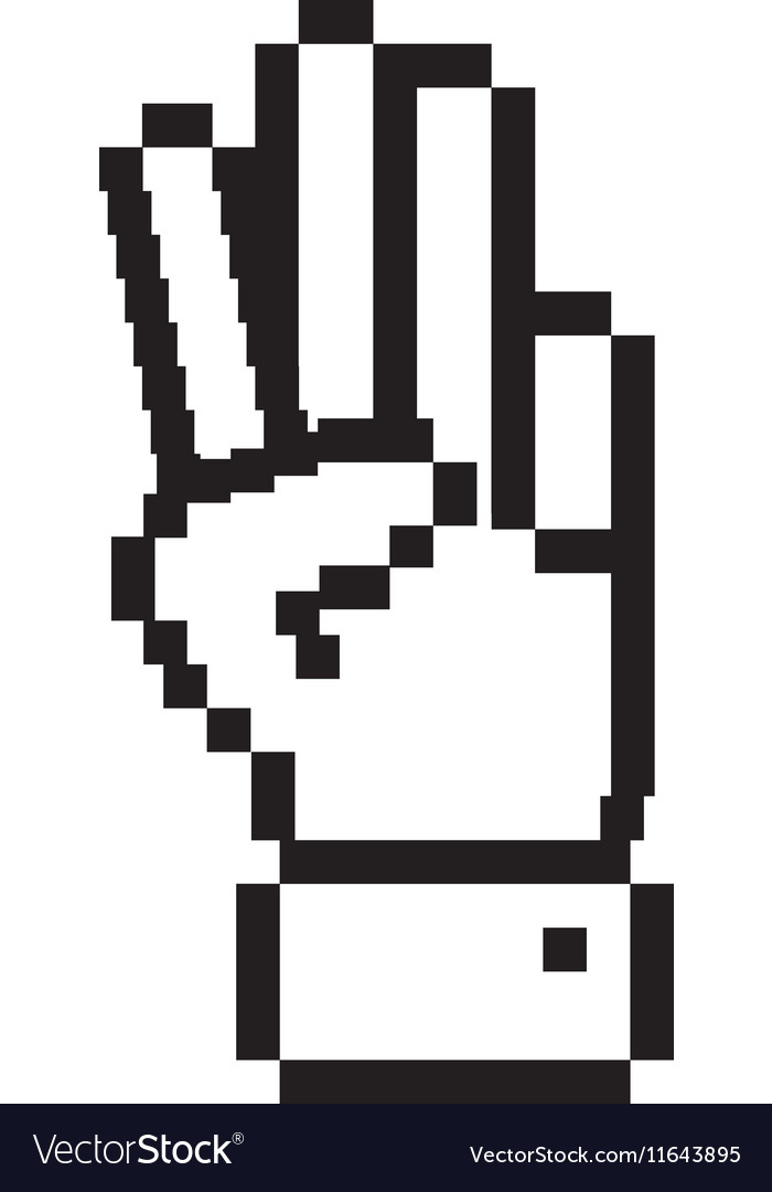 Outline pixelated hand with three fingers symbol Vector Image Outline pixelated hand with three fingers symbol Vector Image