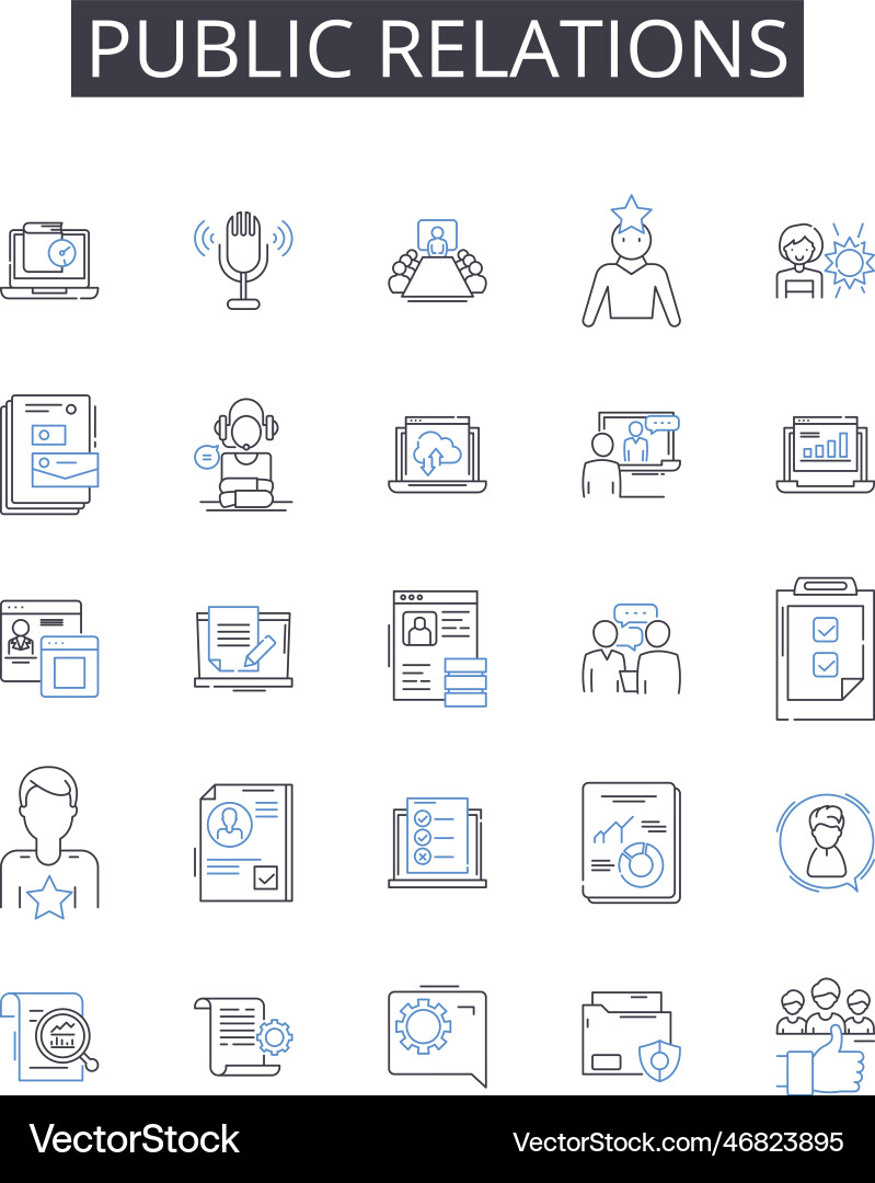 Public relations line icons collection growth Vector Image