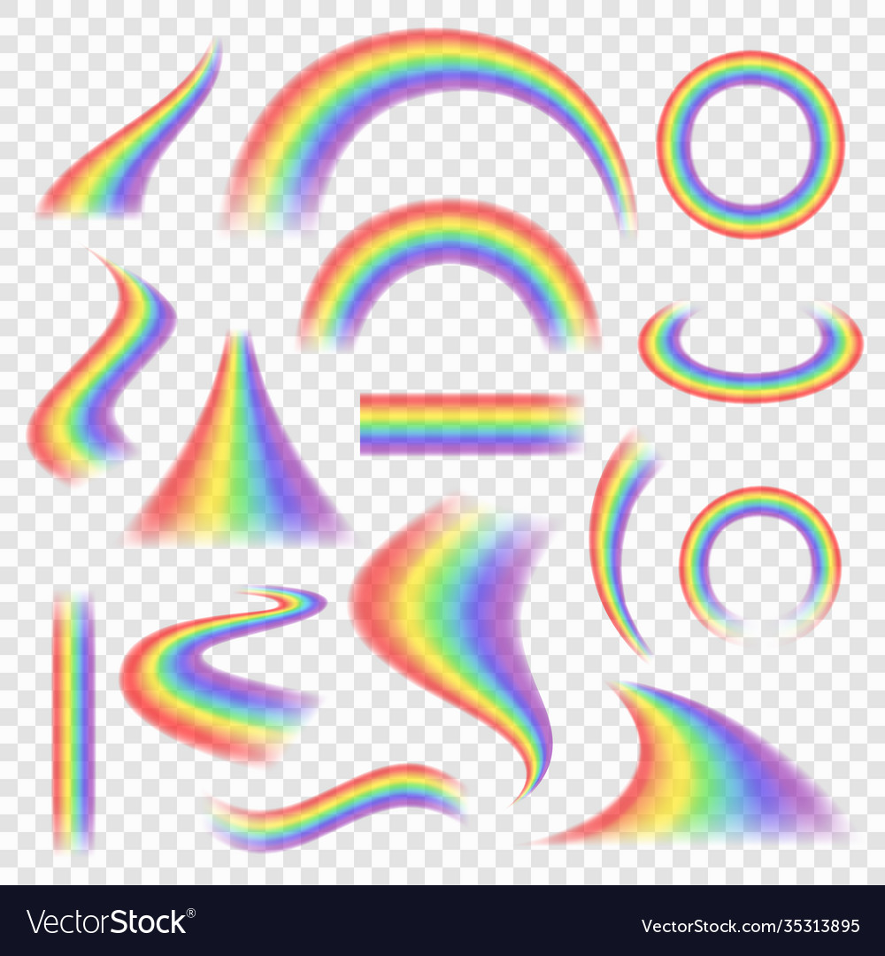Rainbow set colored weather objects spectrum arch Vector Image