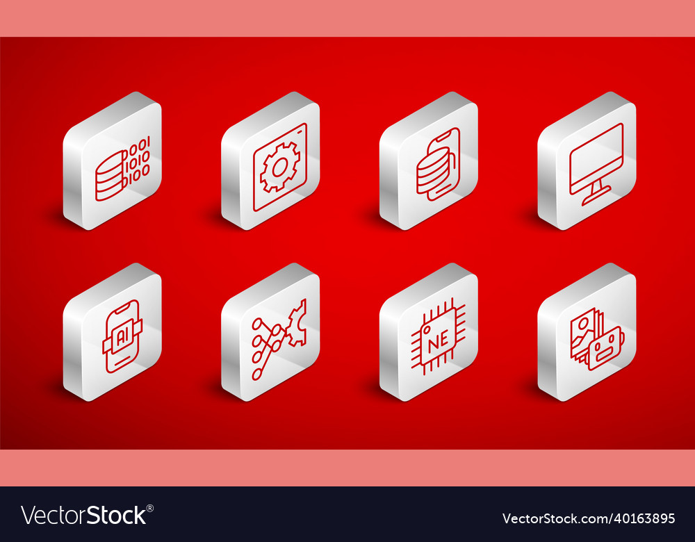 Set line artificial intelligence robot computer Vector Image