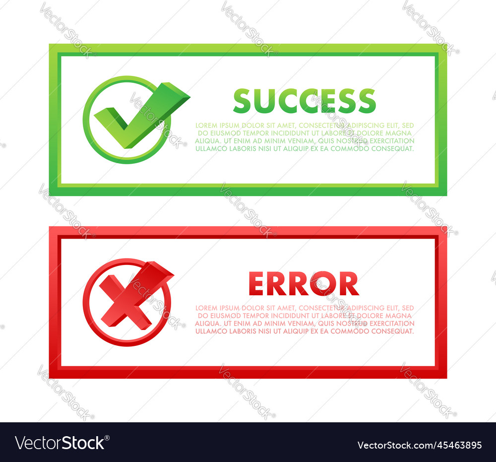 Success and error message approved rejected Vector Image