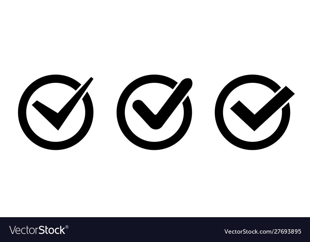 Three black check mark icons in circles Royalty Free Vector