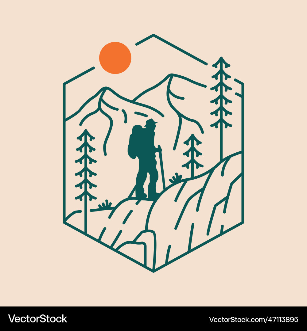Wanderer adventure backpacker hiking mountain Vector Image
