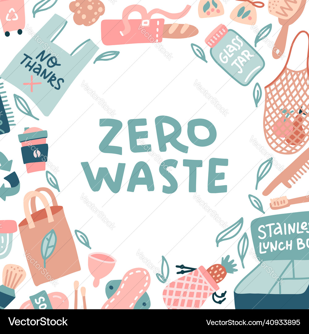 Zero waste lettering in a round frame sustainable Vector Image