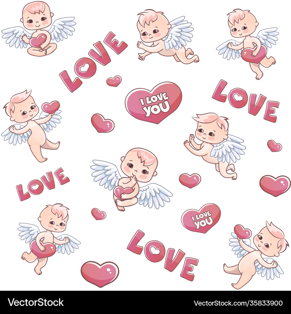 Angels and hearts pattern for valentine s day gift
