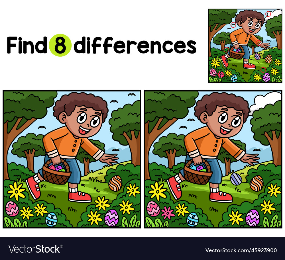 Boy searching for easter egg find the differences Vector Image