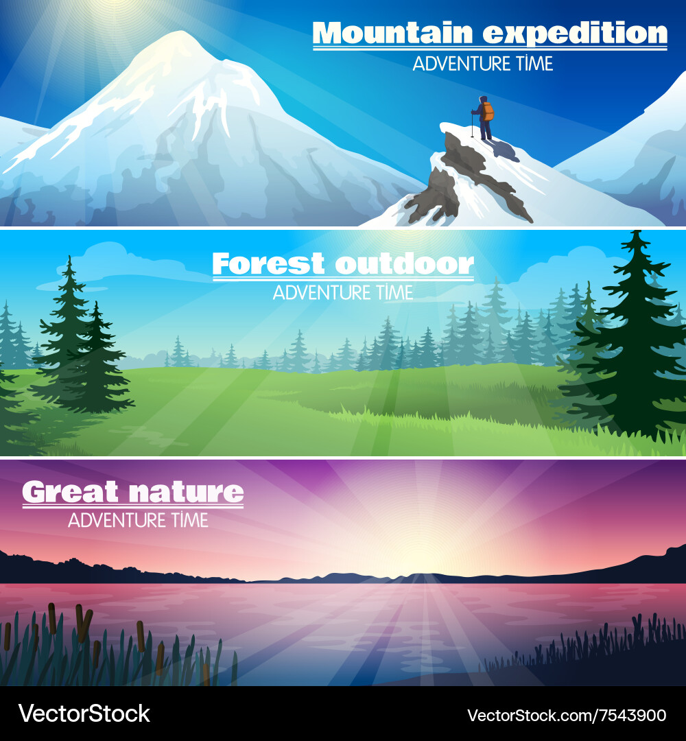 Camping Outdoor Nature Horizontal Banners Set Vector Image