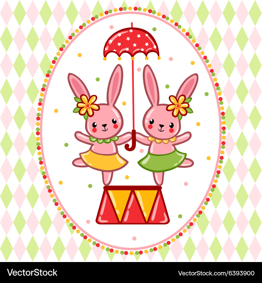 Circus rabbits on a pedestal Royalty Free Vector Image