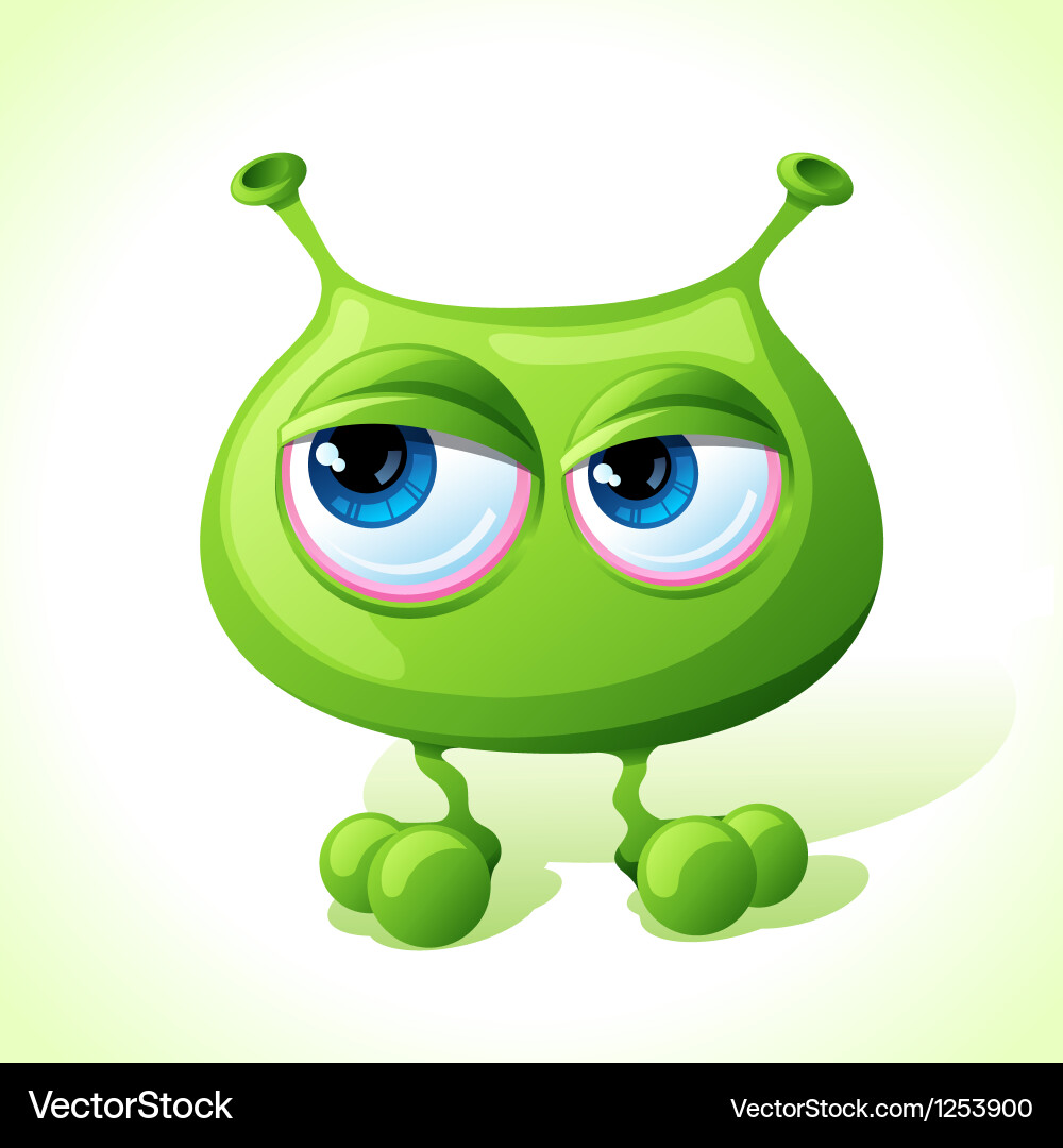 Cute green monster isolated on white background Vector Image