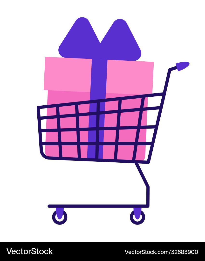 Large gift box in shopping cart Royalty Free Vector Image