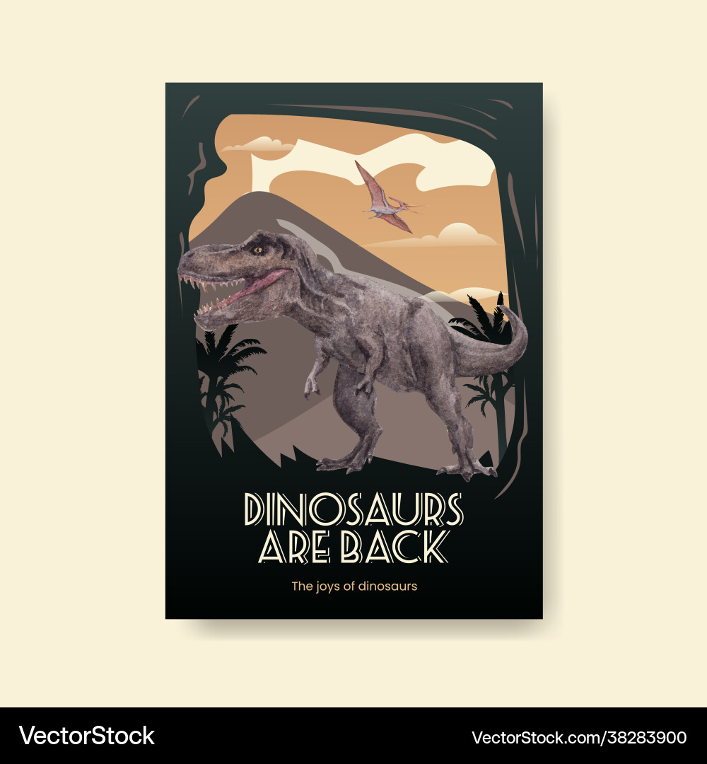 Poster template with dinosaur conceptwatercolor Vector Image