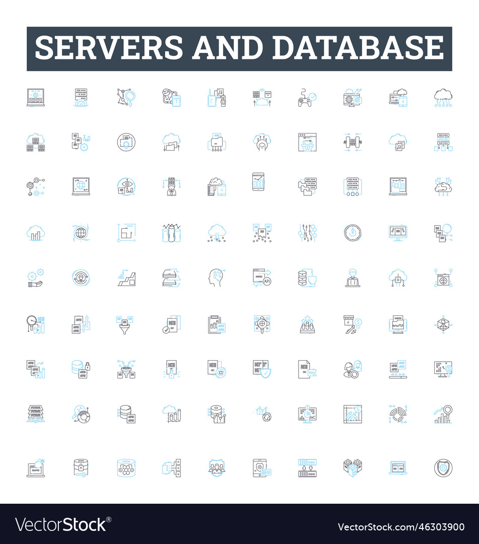 Servers and database line icons set Royalty Free Vector