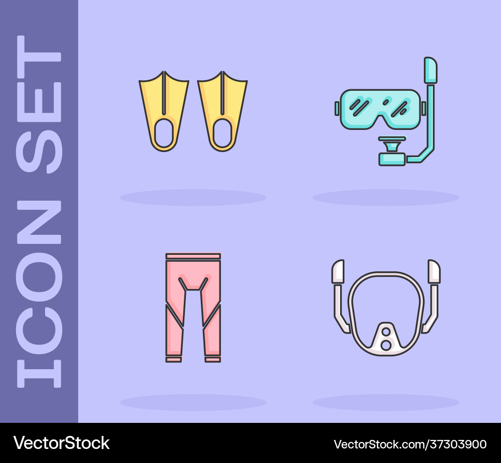 Set diving mask rubber flippers wetsuit Royalty Free Vector