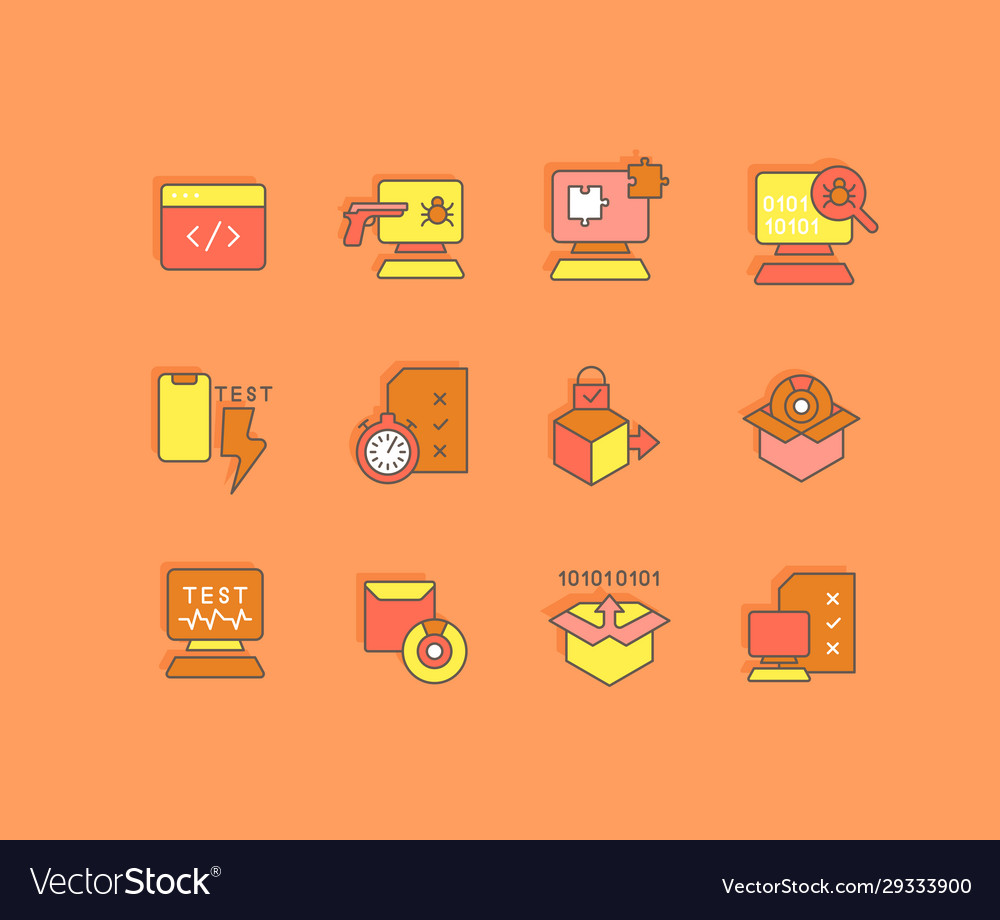 Set simple line icons software testing Royalty Free Vector