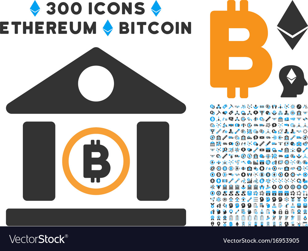 Bitcoin bank building flat icon with clip art Vector Image Bitcoin bank building flat icon with clip art Vector Image
