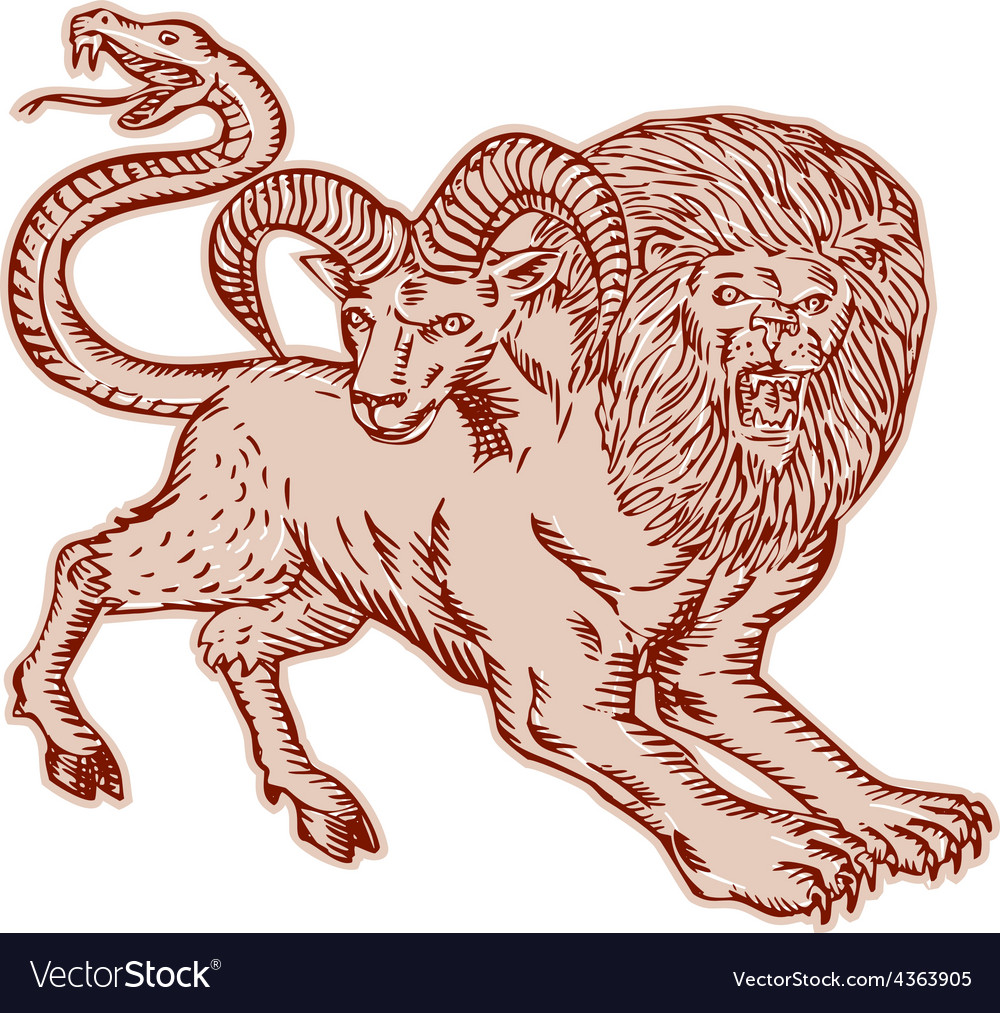 Chimera Pouncing Etching Royalty Free Vector Image