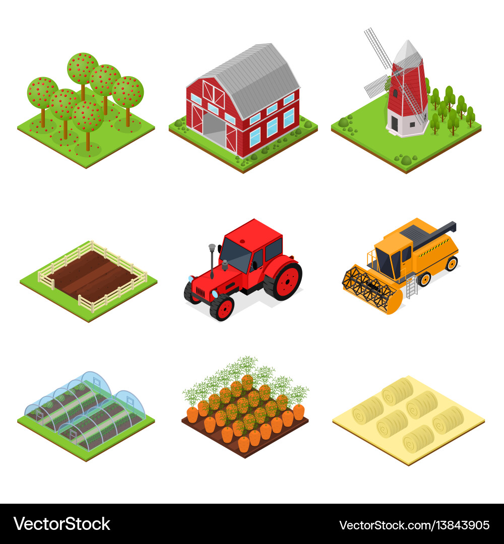 Farm color icons set isometric view Royalty Free Vector
