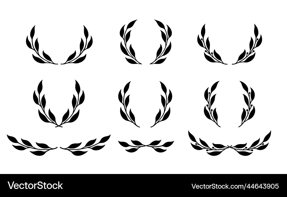 Olive branches with leaves and wreath silhouette Vector Image