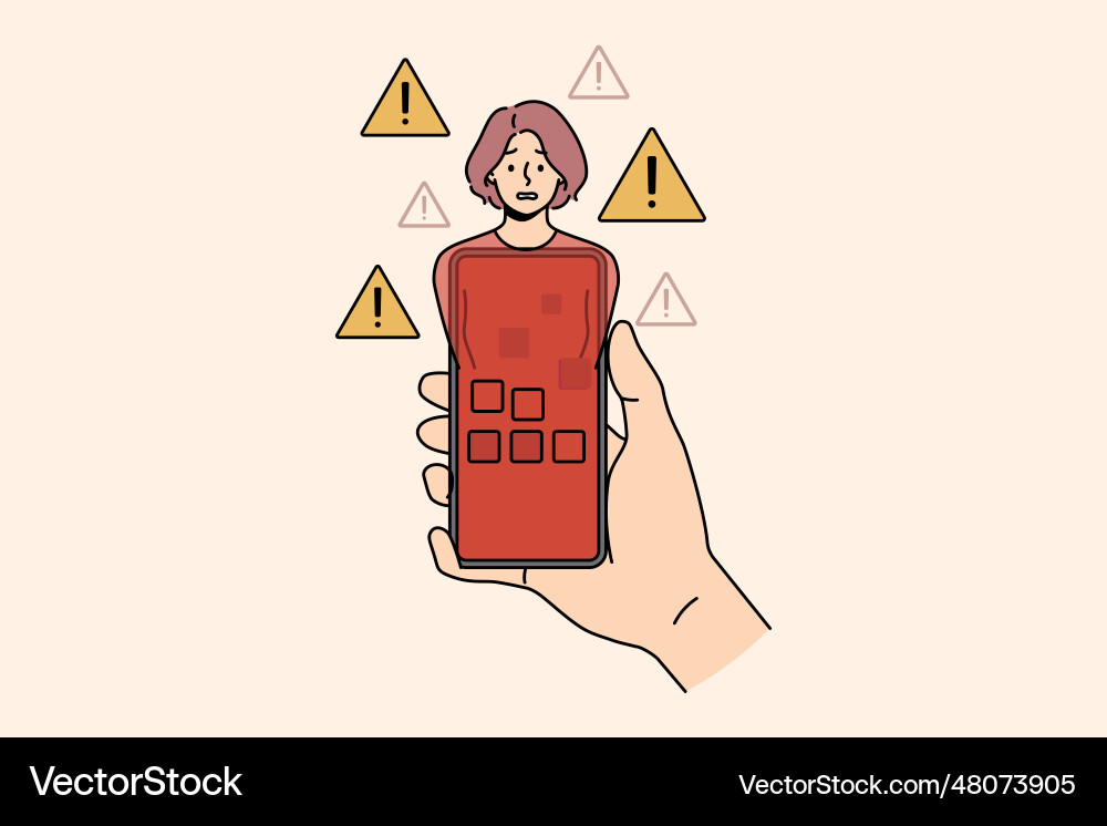 Red phone infected with virus in hand Royalty Free Vector