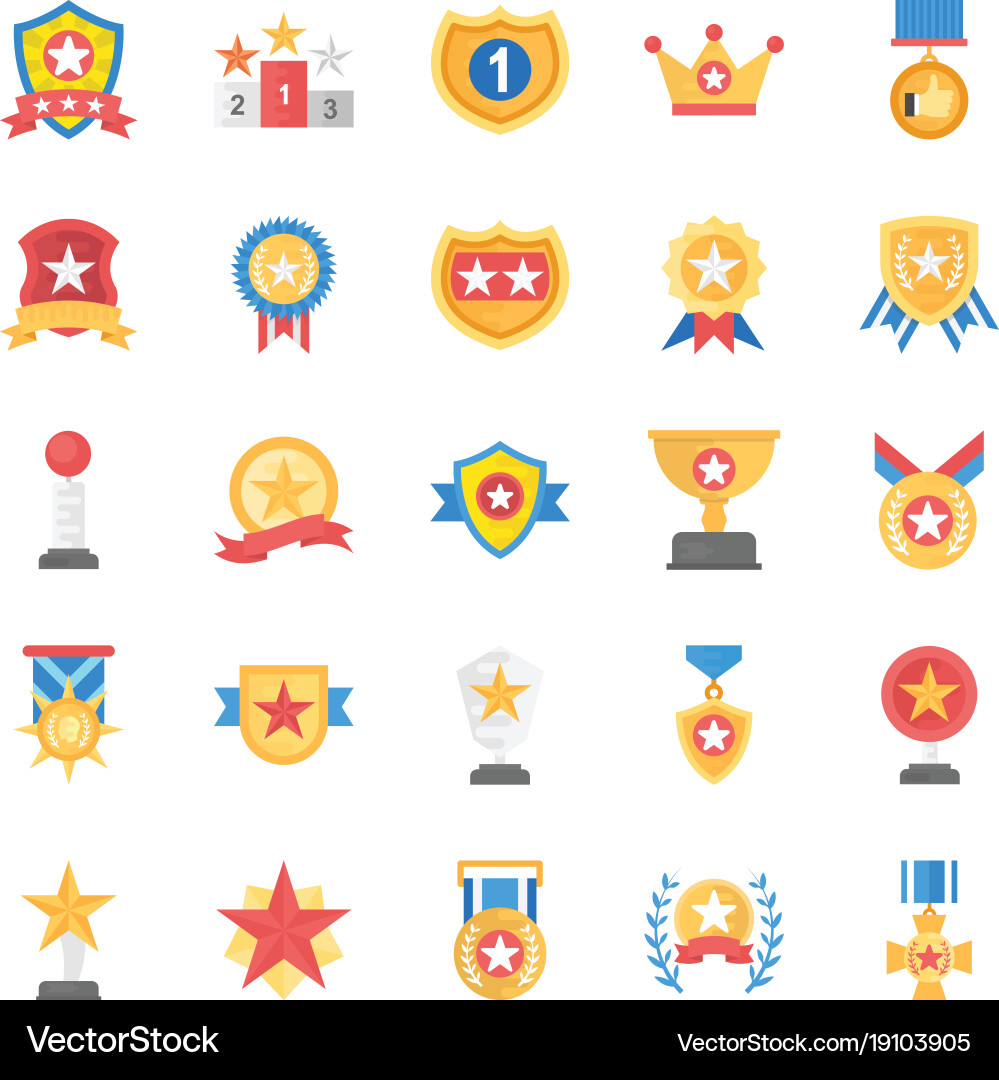 Rewards and medals flat icons set Royalty Free Vector Image