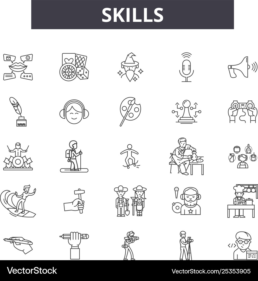 Skills line icons signs set linear Royalty Free Vector Image