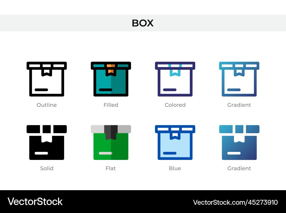 Box icon in different style box icons designed in Vector Image